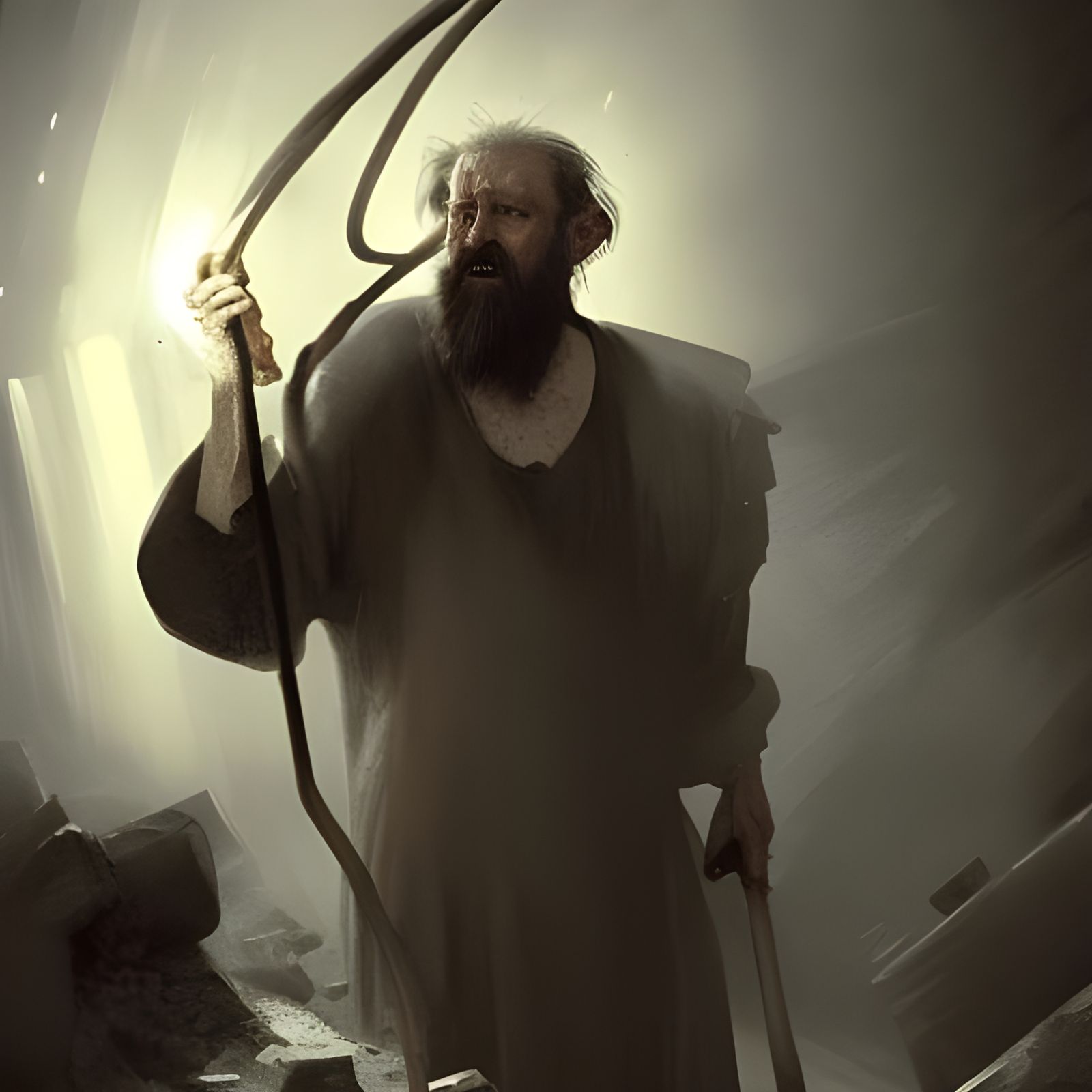 Terrifying Old Angry Bearded Tall Thin Hermit in a Windy Wet Mine - AI ...