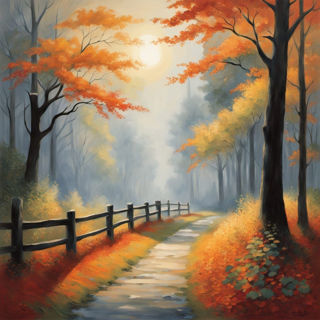Autumn Forest Path in Vibrant Colors - AI Art