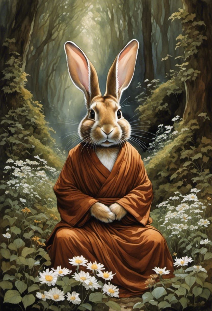 Meditating rabbit (Storydweller) - AI Generated Artwork - NightCafe Creator