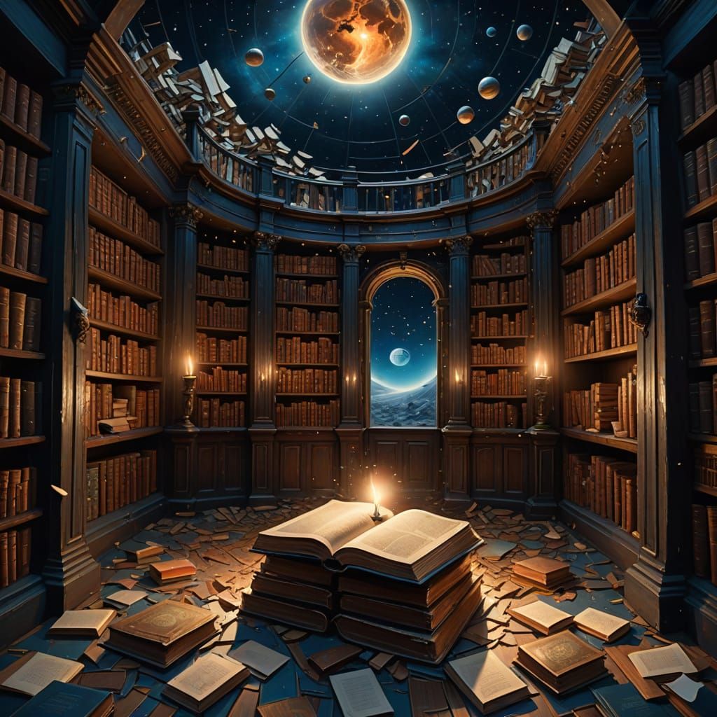 Surreal library - Surreal Floating Library in Space: Photore...