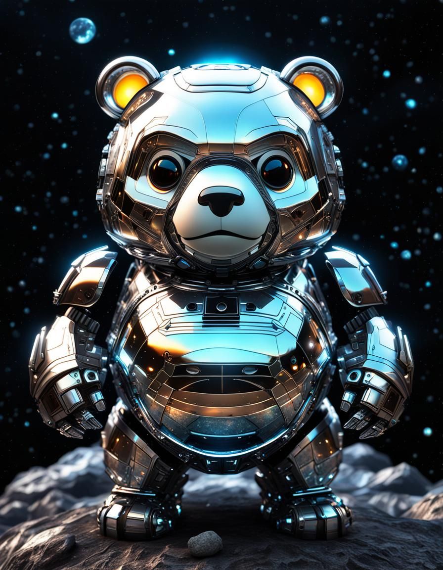 Portrait of a Magical Opalescent Glowing Robotic Chrome Reflective ...