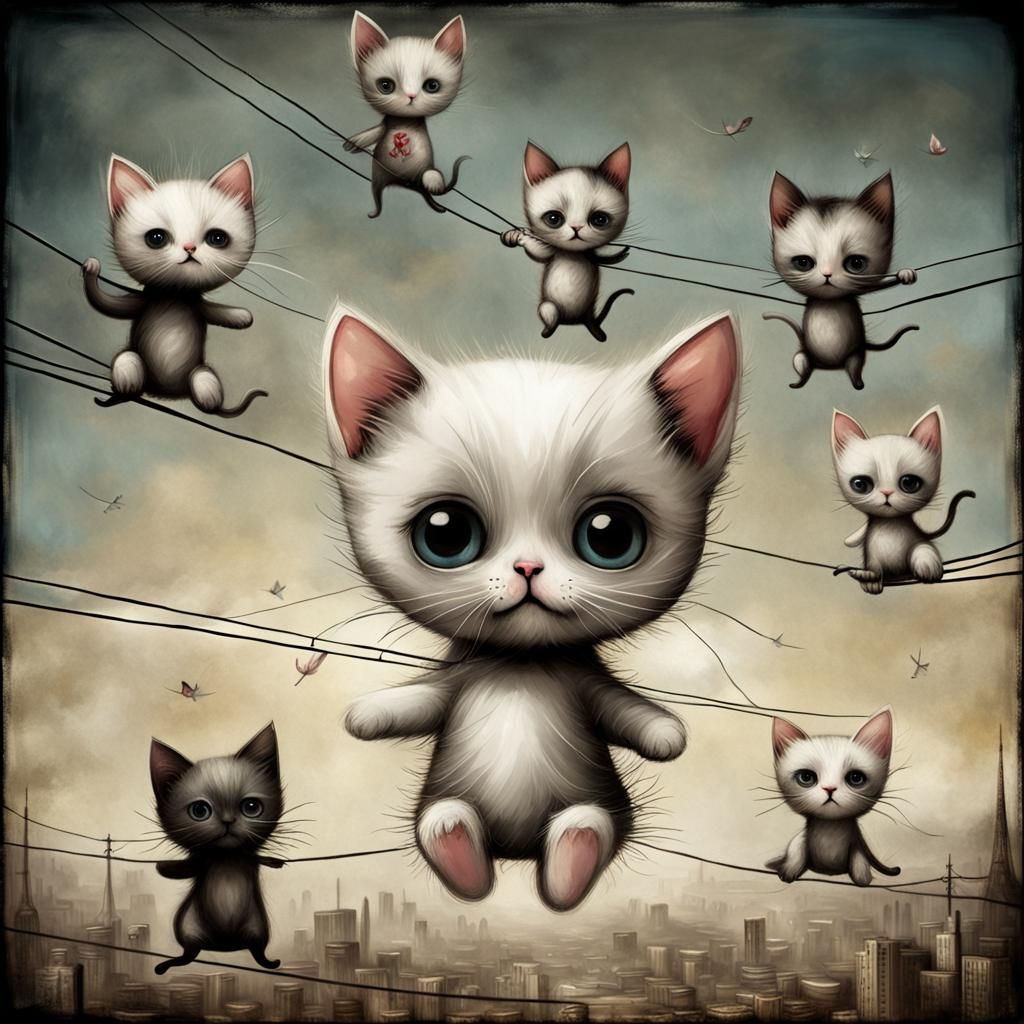 "Ballerina Kitten Tightrope Walker on Powerlines": photograph by ...