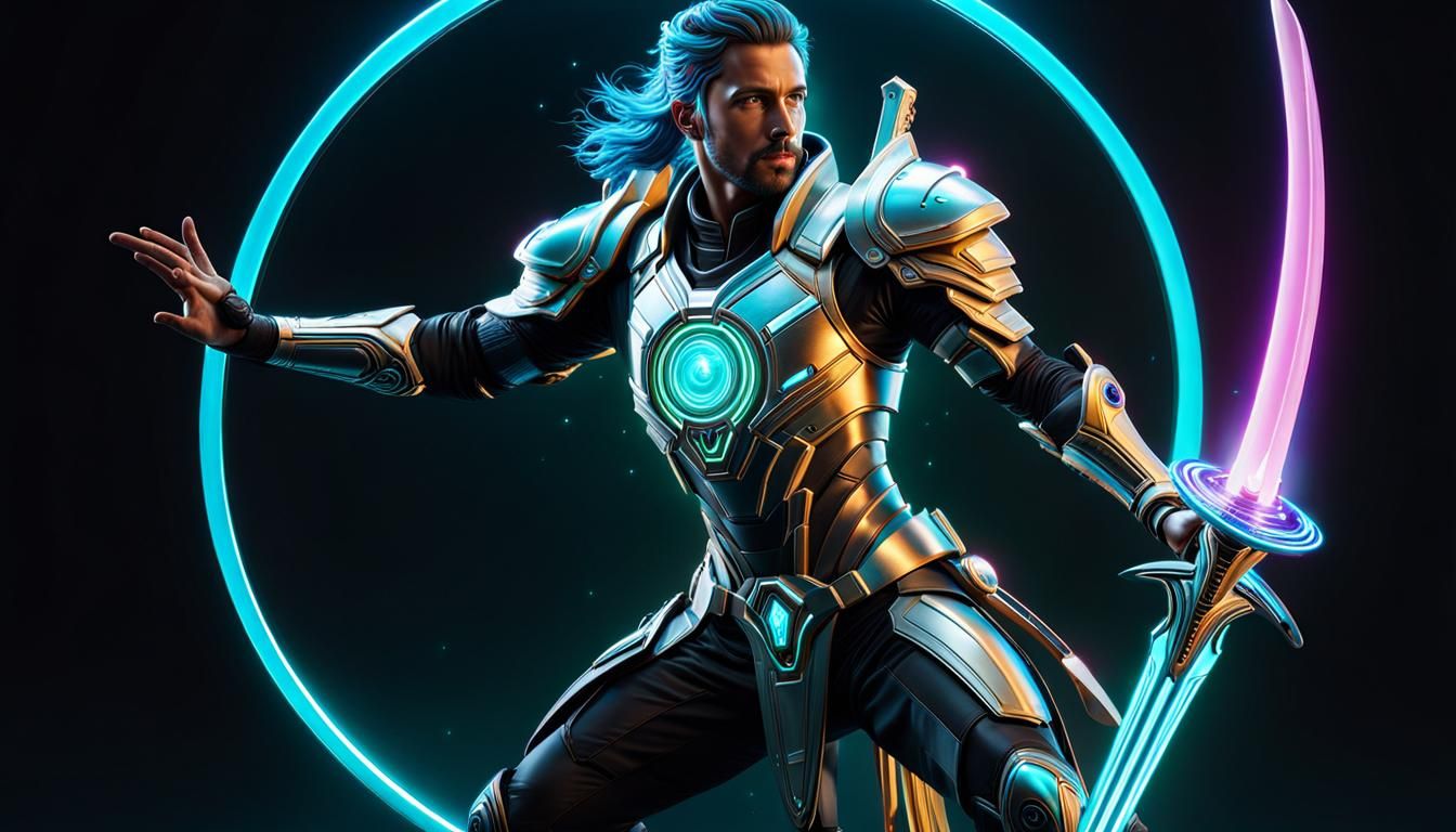 Intergalactic warrior with a futuristic shield - AI Generated Artwork ...