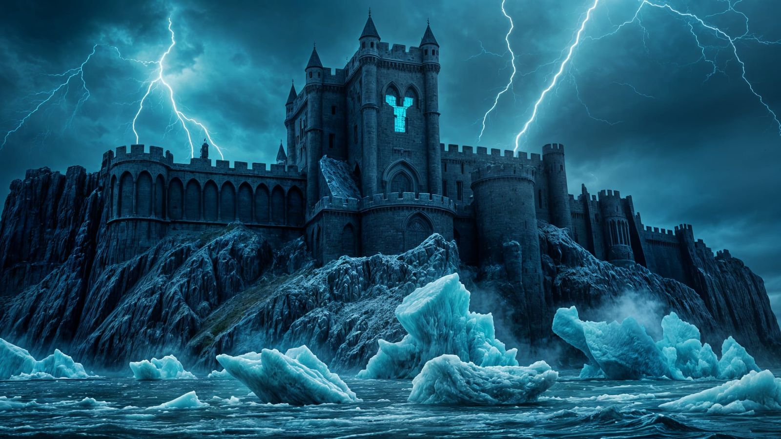 Ethereal Gothic Castle Amidst Arctic Storm - AI Art
