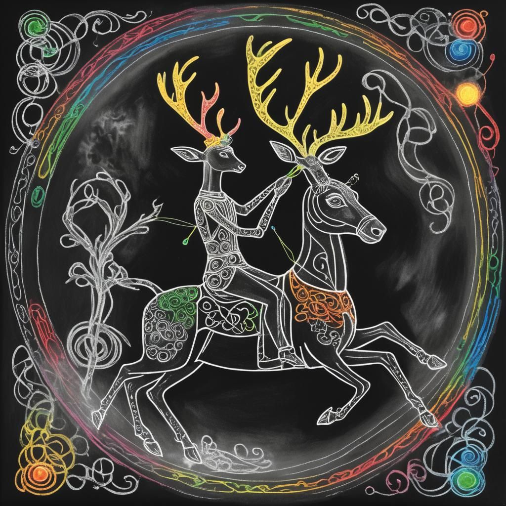 chalk drawings ,surreal friendly celtic knotwork goth fairy riding a ...