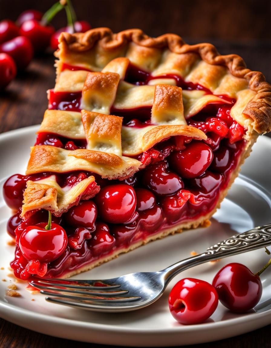Yummy cherry pie slice - AI Generated Artwork - NightCafe Creator