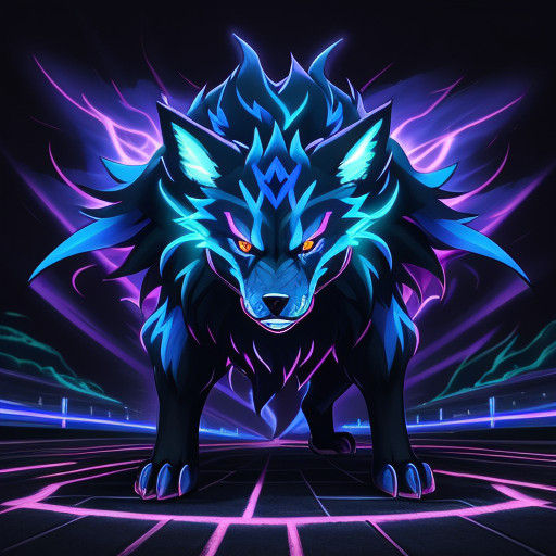 Ethereal Wolf Pokémon Illuminates Nighttime City - AI Art