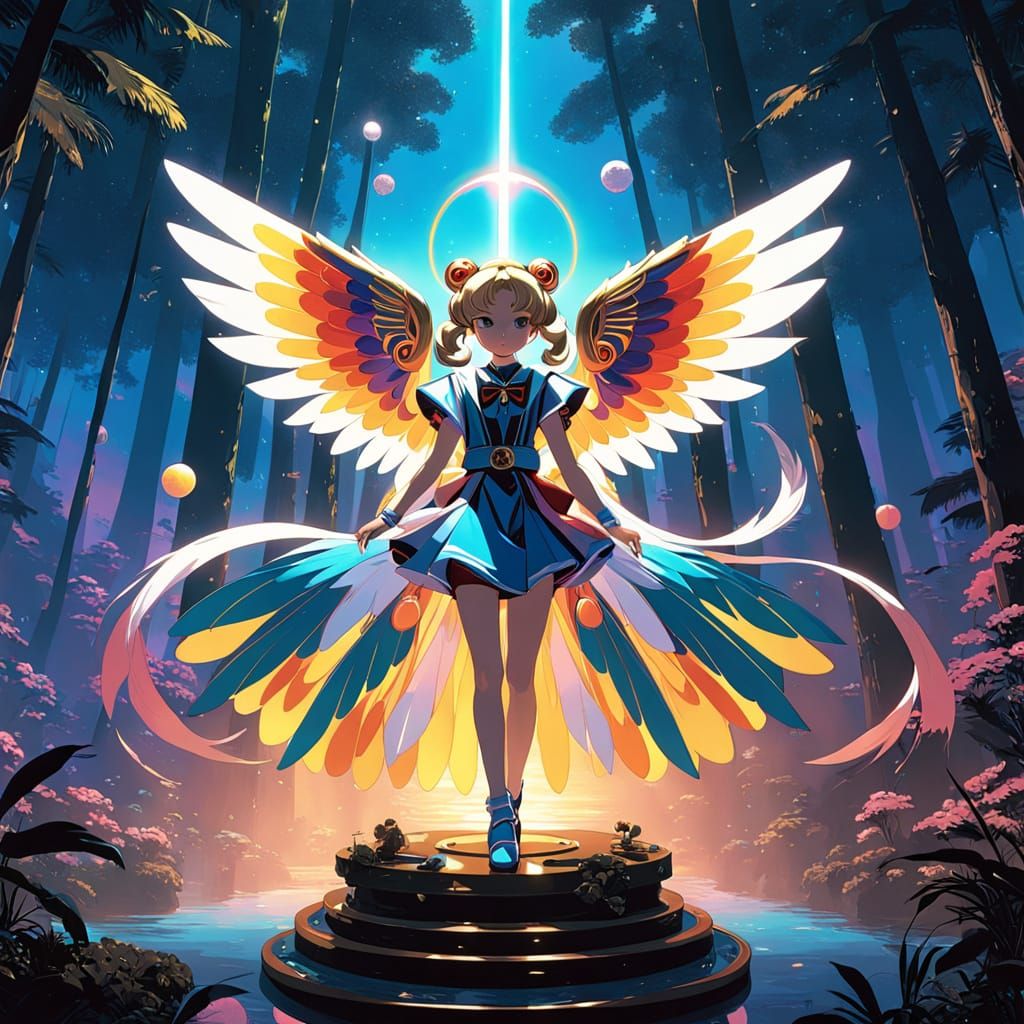 Anime-Style Angel in Vibrant Dreamlike Setting - AI Art