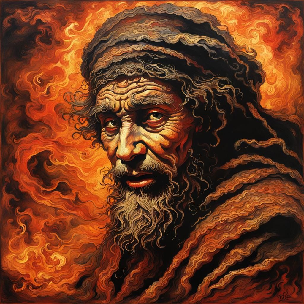DDE Dere Jinn art nouveau frightening fiery batik realism oils ...