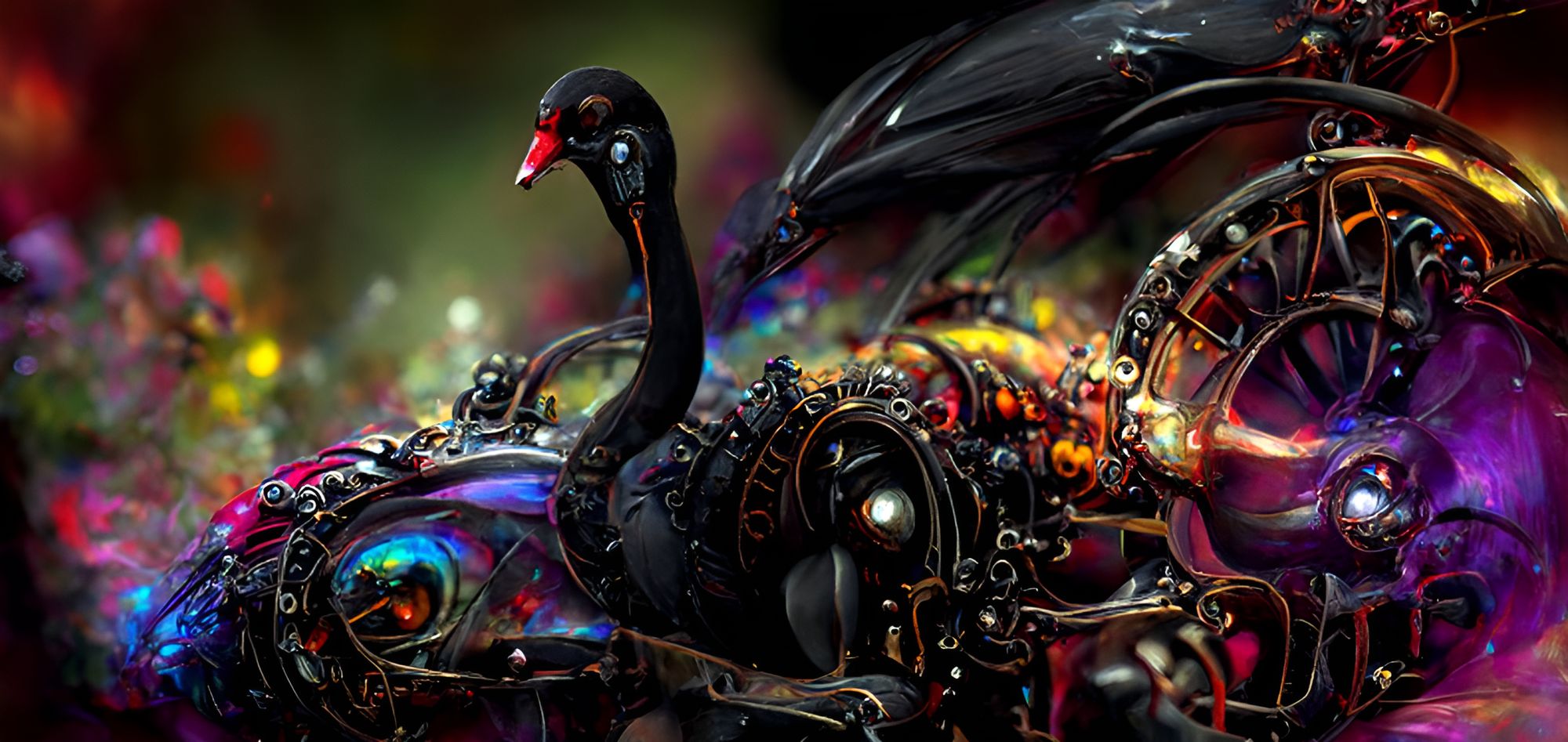 Clockwork Black Swan in Sea of Colors : r/aiArt