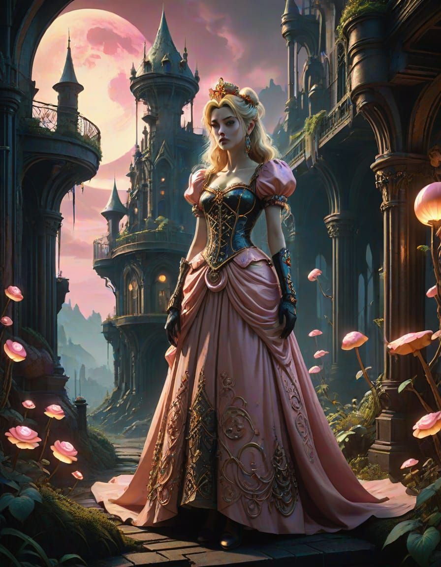 Ethereal Princess Peach in Haute Couture, amidst P... - AI Art