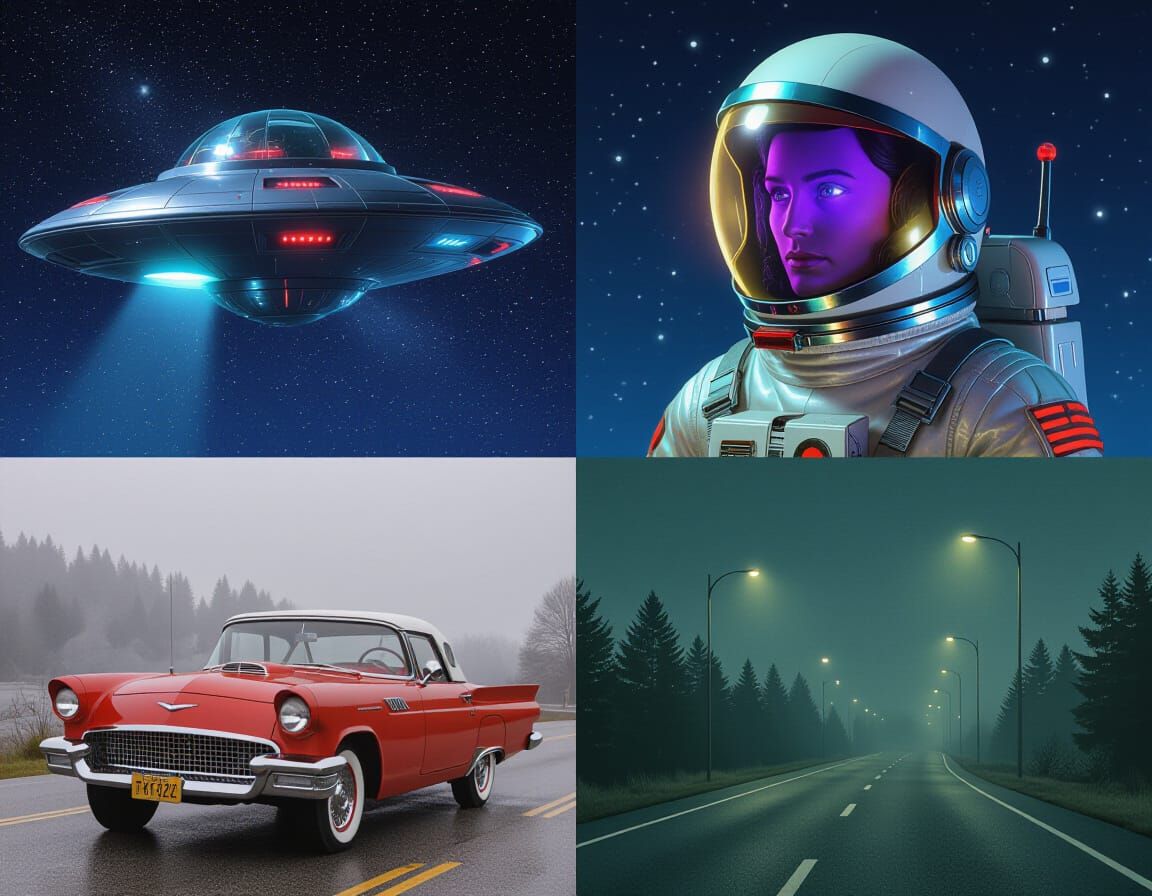 Retro-Futuristic Collage with Flying Saucer and Vi... - AI Art