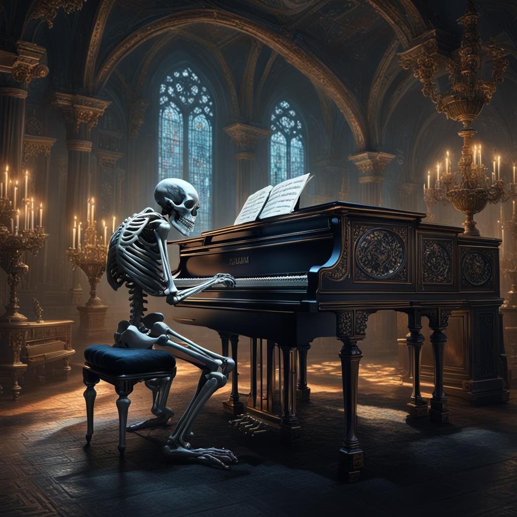 Skeleton playing a Piano a masterpiece, 8k resolution, dark fantasy ...