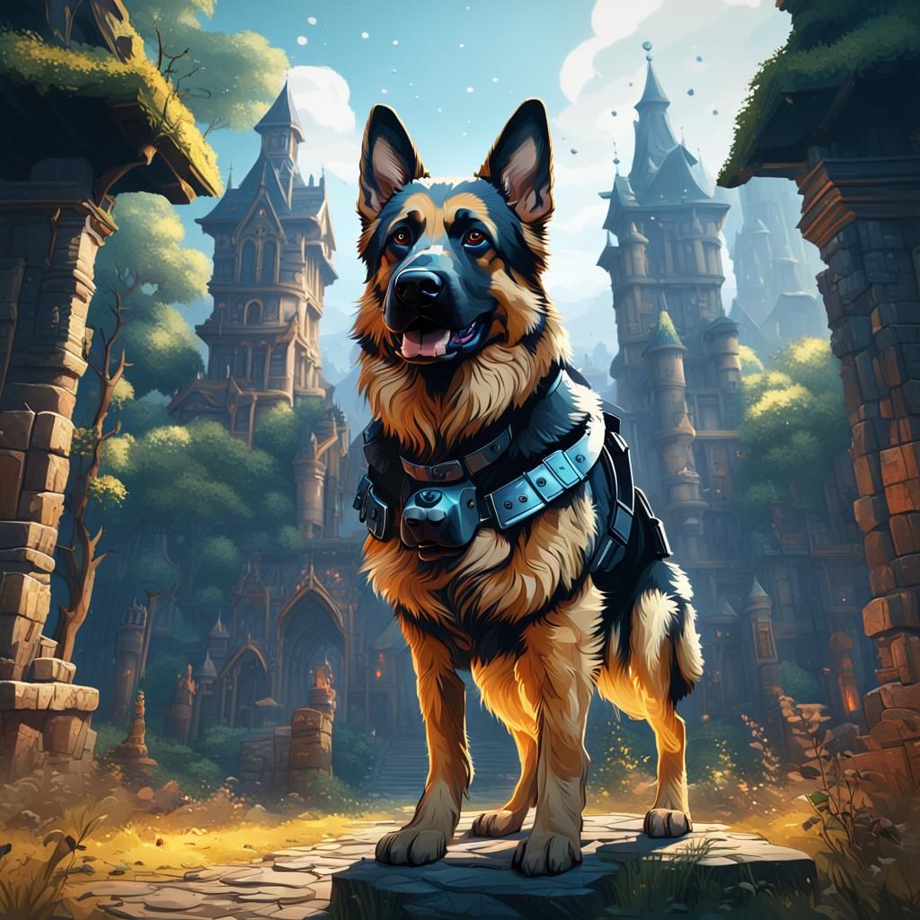 Pixalated german shepherd. detailed matte painting, deep color, fantastical, intricate detail ...