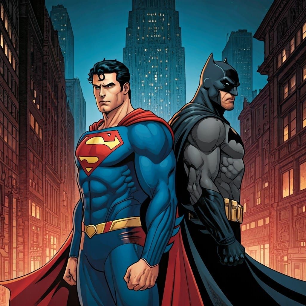 Superman and Batman - Superheroes Stand Tall in Gritty Citys...