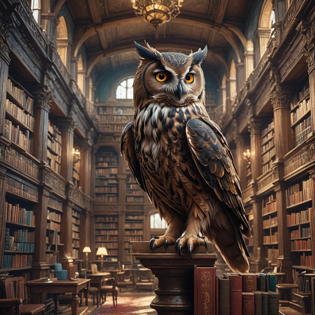 owl in a library - AI Generated Artwork - NightCafe Creator