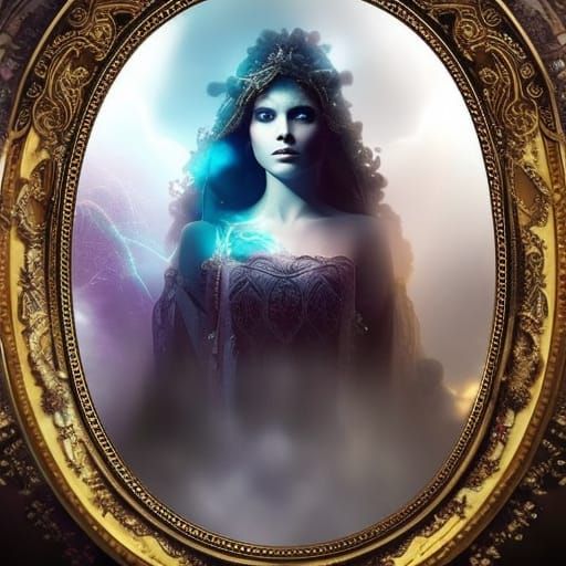 A magic mirror, elaborate frame, with a ghostly face reflected - AI ...