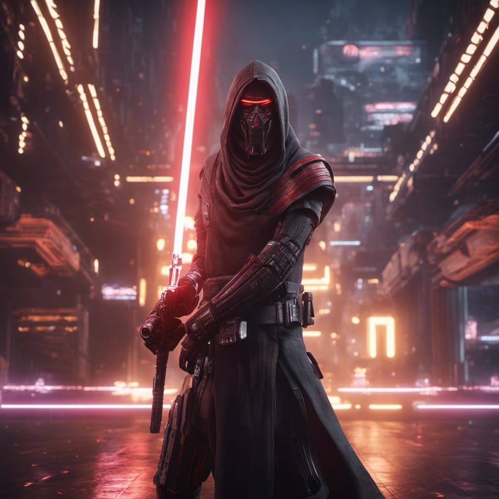Cyberpunk Jedi, Cyberpunk Darth Revan, Jedi, Cybernetics, glowing eyes ...