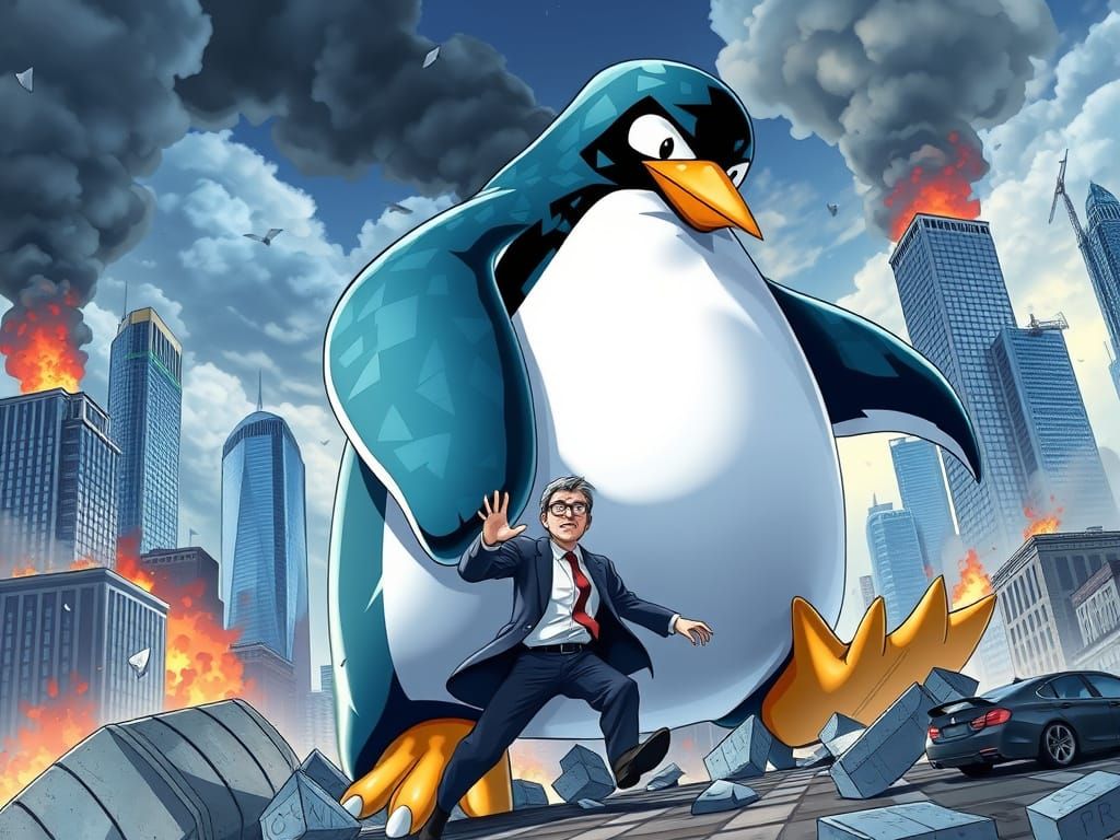 Tux as a kaiju 🐧 - Gigantic Tux, Linux Penguin, Smashes Cit...