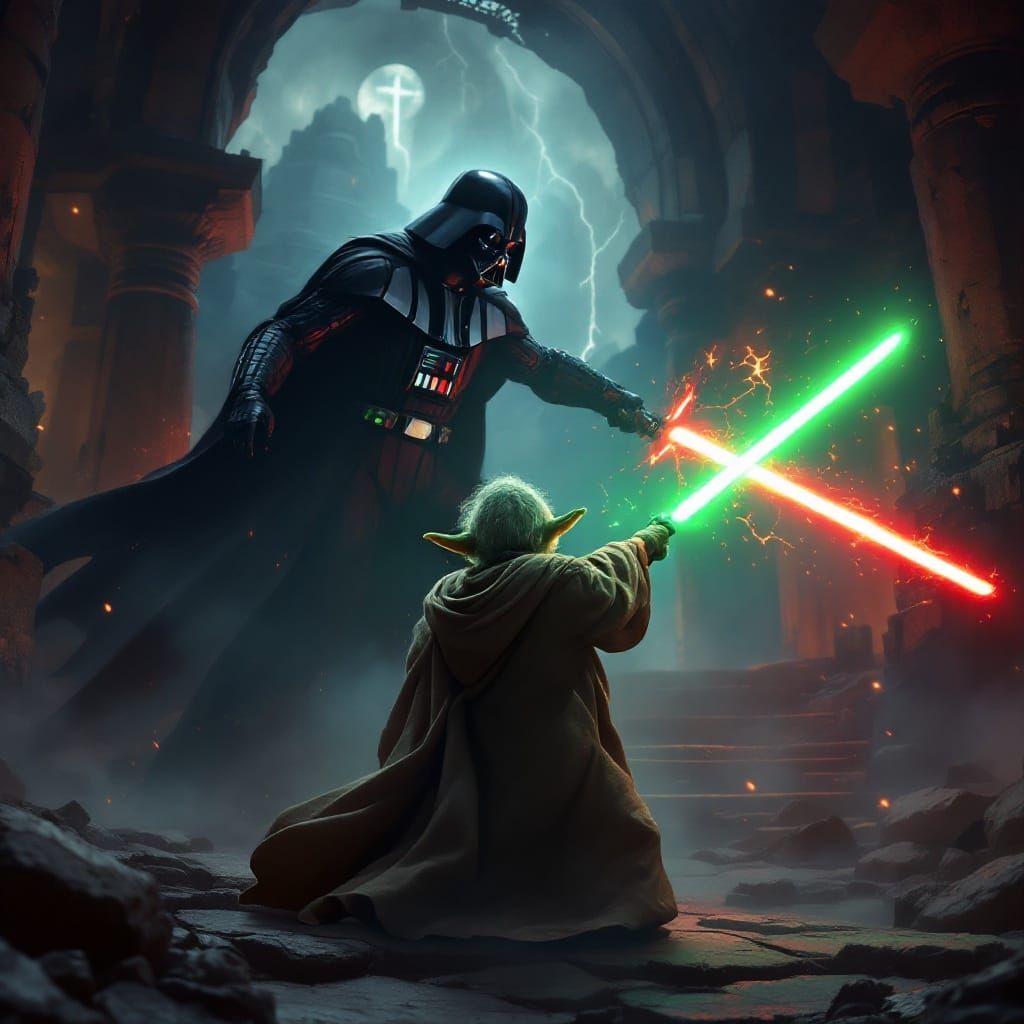 Yoda Fighting Darth Vader - Yoda Fighting Darth Vader