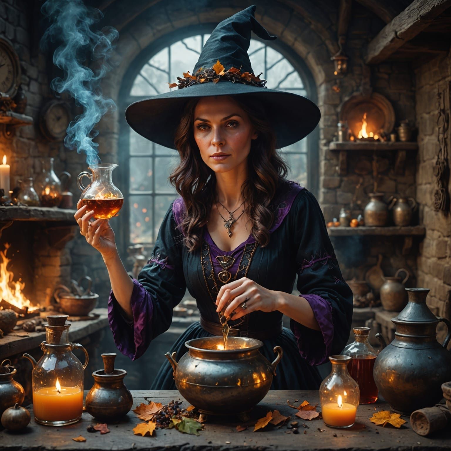 Whimsical Witch Concocts Enchanted Elixir in a Coz... - AI Art