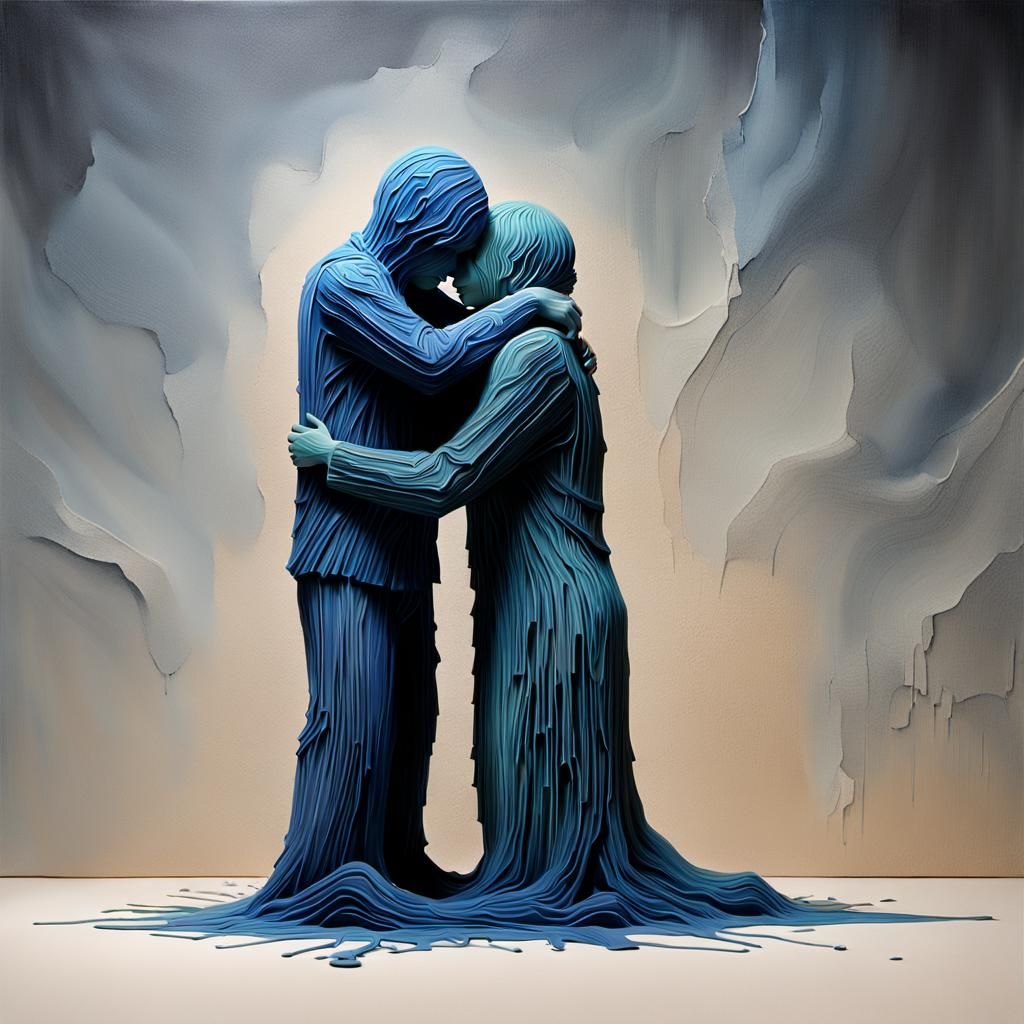 a painting of two people hugging each other, an ultrafine detailed ...