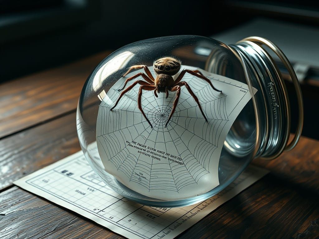 Surreal Blueprint Drawing of Spider Web in Antique... - AI Art