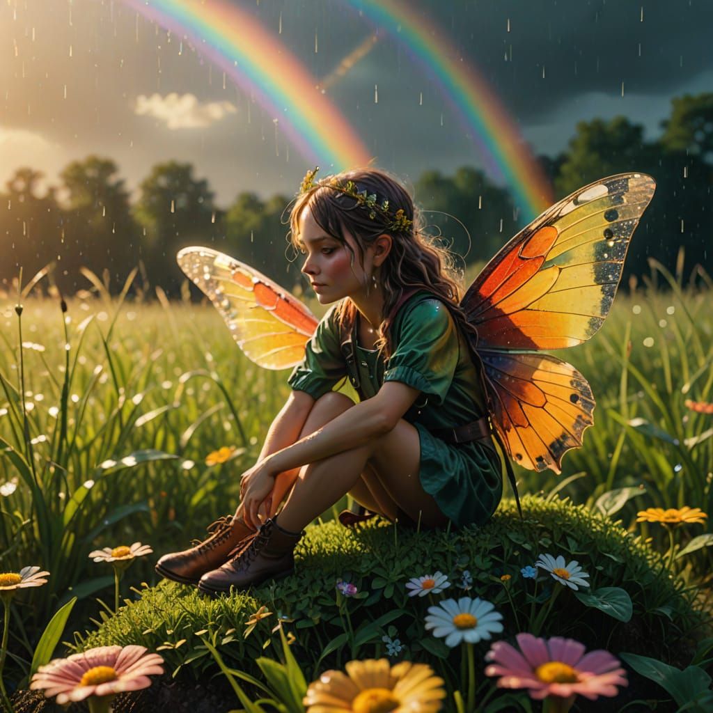 Little fairy girl - Little Fairy Girl Soars on a Vibrant Ra...