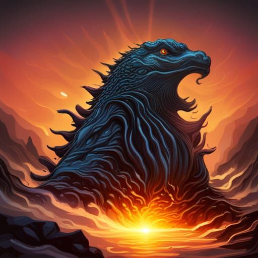 Steampunk Godzilla melting on hot surface - AI Generated Artwork ...