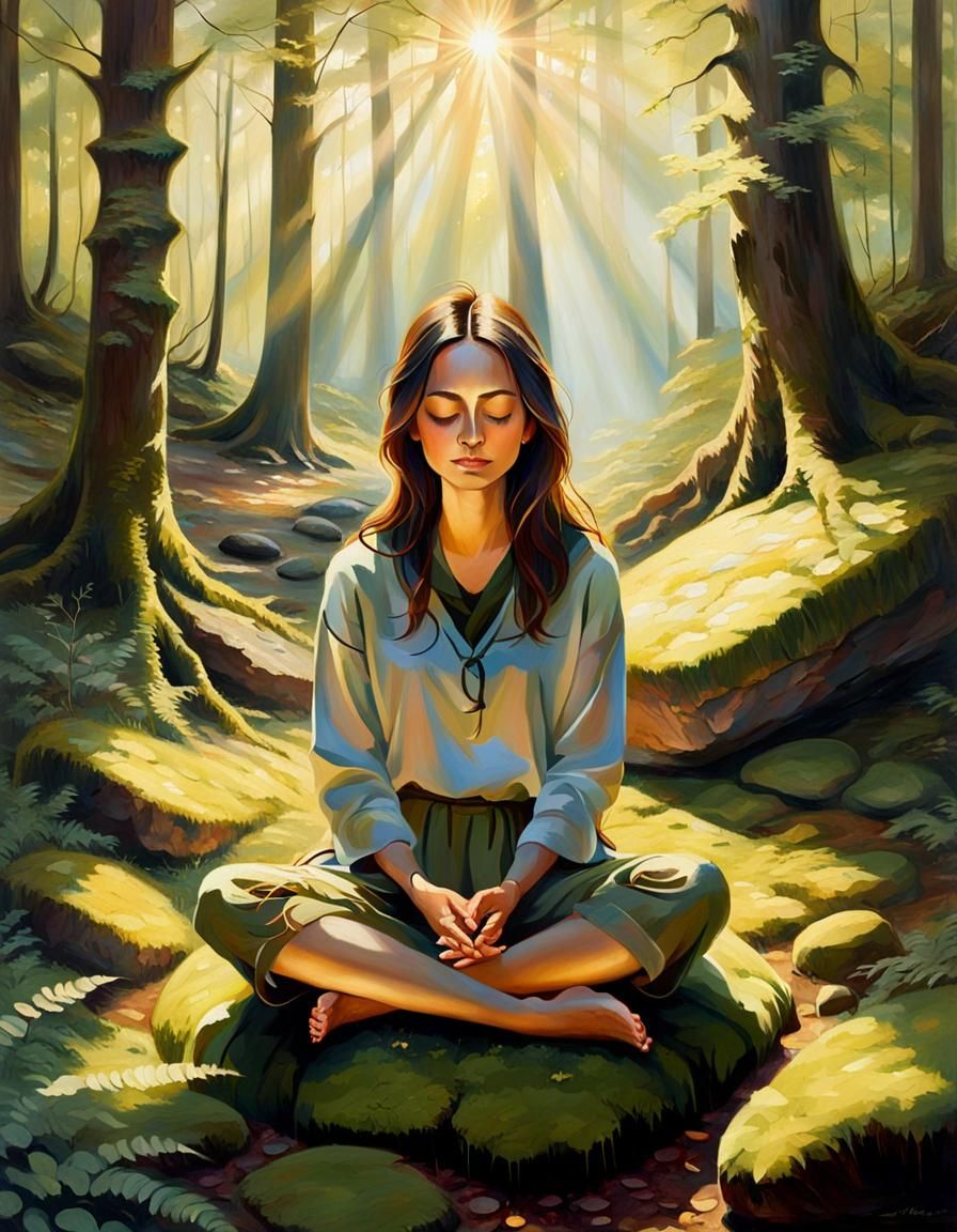 Woman meditating in the forest - AI Generated Artwork - NightCafe Creator