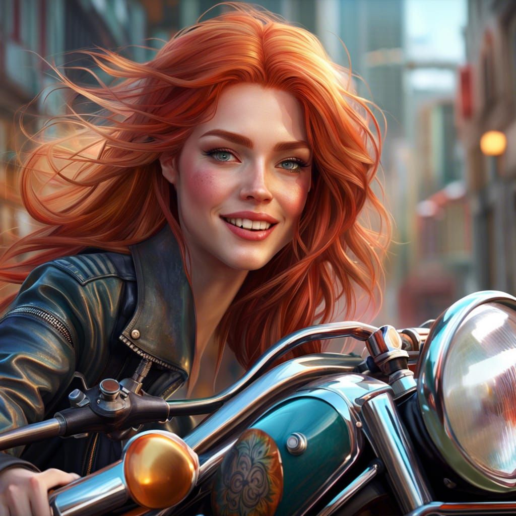 motorcycle redhead - Redhead on Vintage Motorcycle: Intricat...