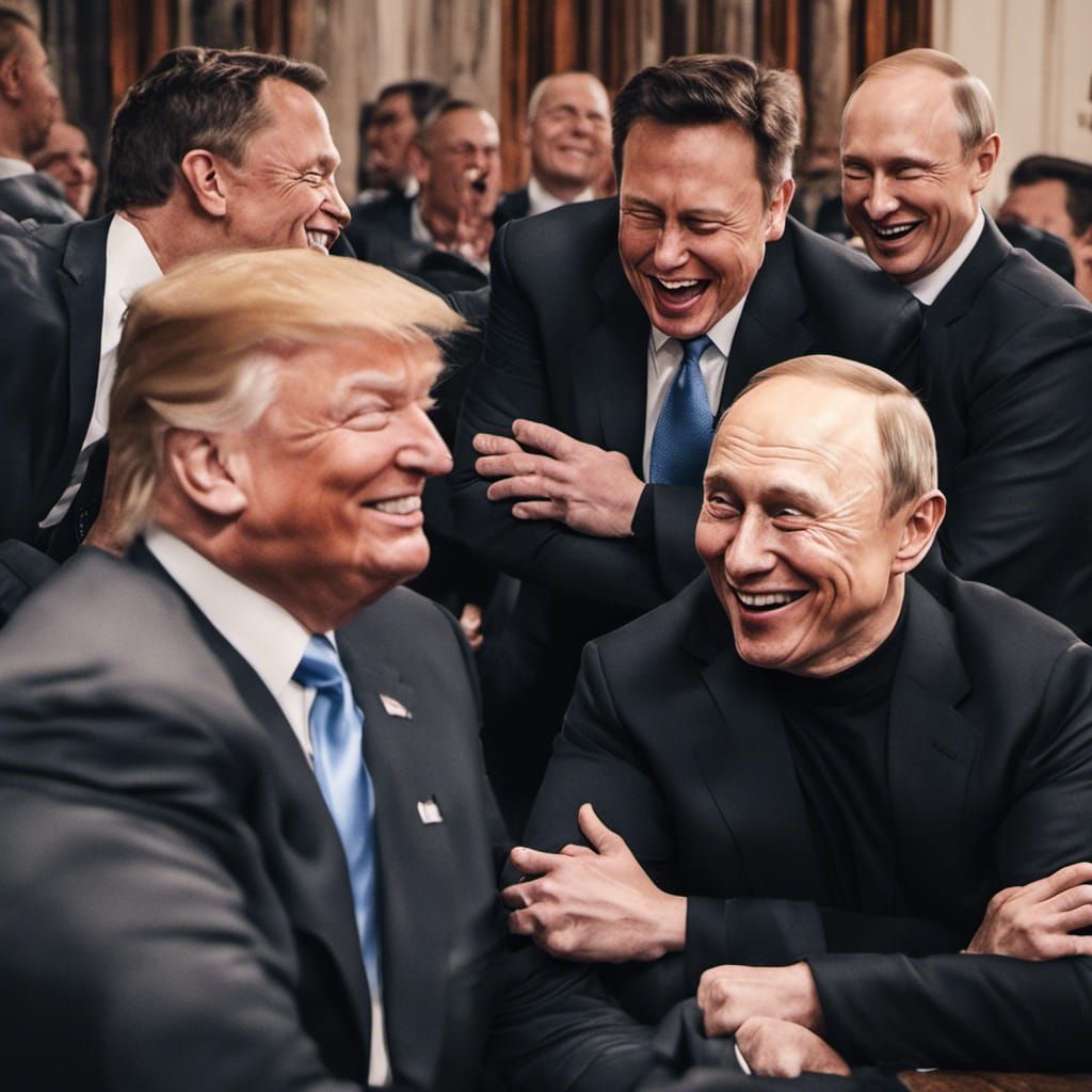 Elon Musk, Peter Thiel, Donald Trump, Vladimir Putin laughing together ...