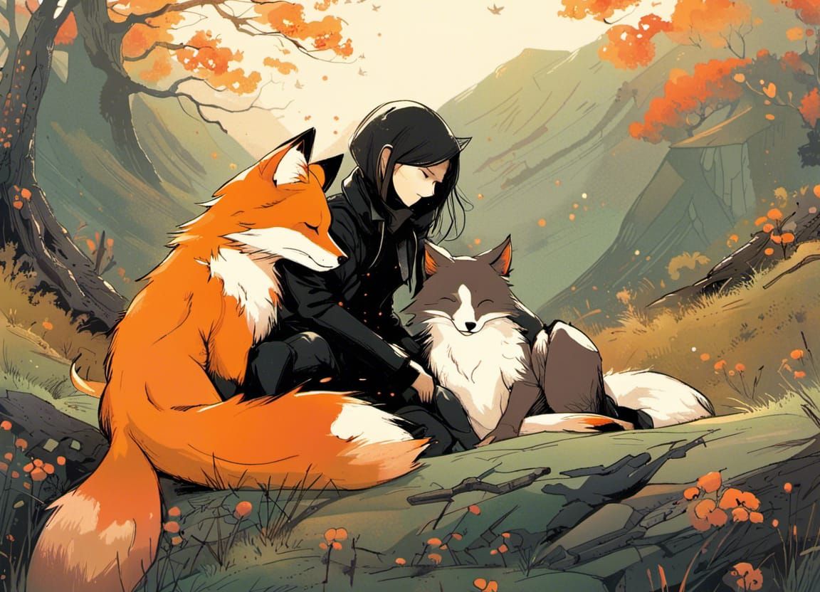 Fox snuggling 🧡 - AI Generated Artwork - NightCafe Creator