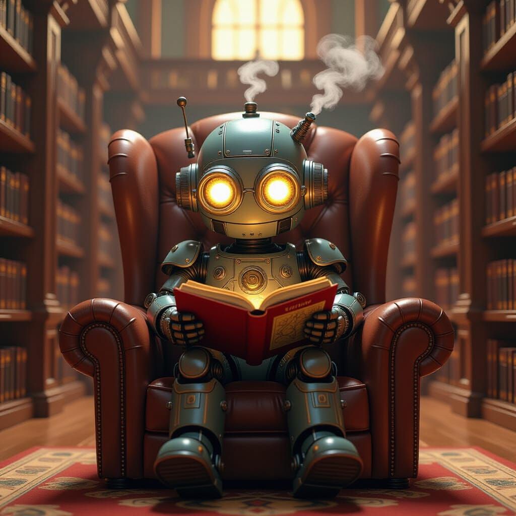 Enjoying a book! - Steam-Powered Robot Reading in a Luminous...