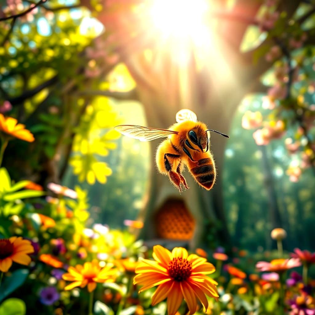 Springtime Bee in Vibrant Forest with Honey - AI Art