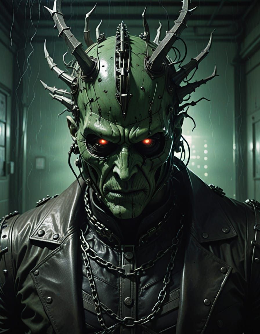 Mechanical Horror Figure Trapped in Padded Cell - AI Art