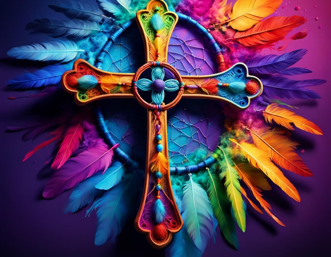 dream catcher in the shape of a cross, realistic, vivid colors - AI ...