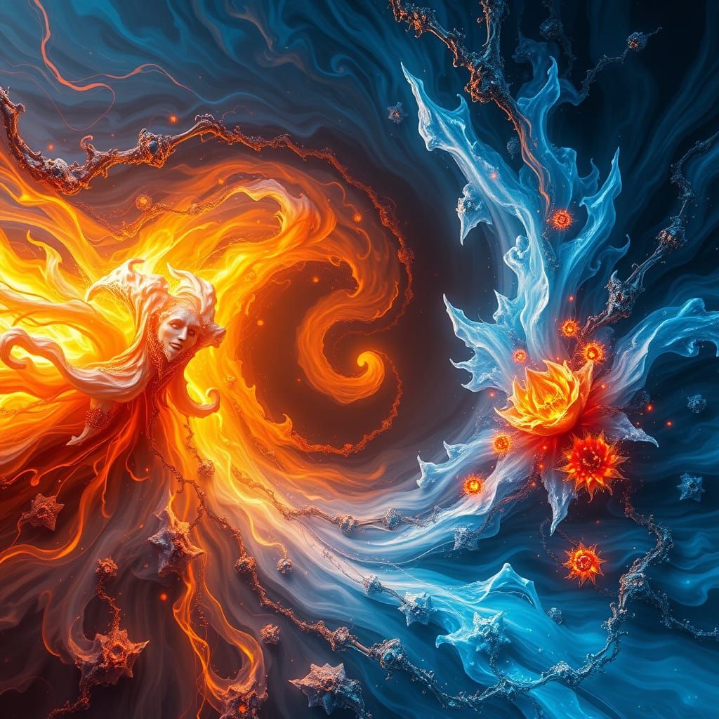 Harmonious Convergence of Fire and Ice in Dreamlik... - AI Art