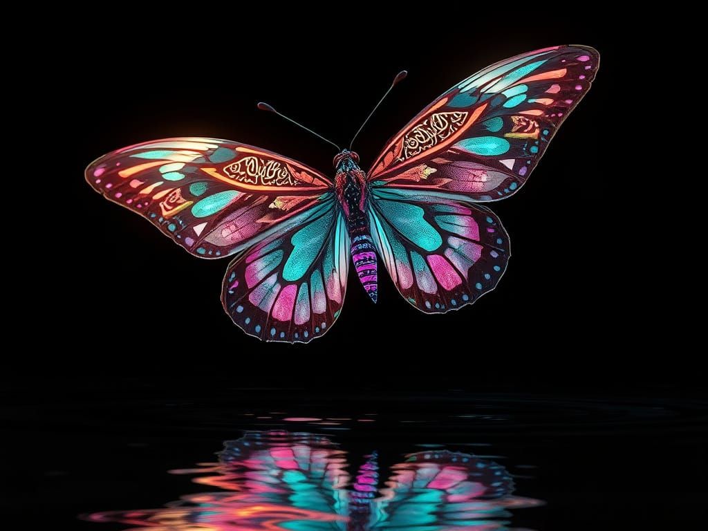 Mystical Butterfly with Aztec Patterns in Soft, Ra... - AI Art