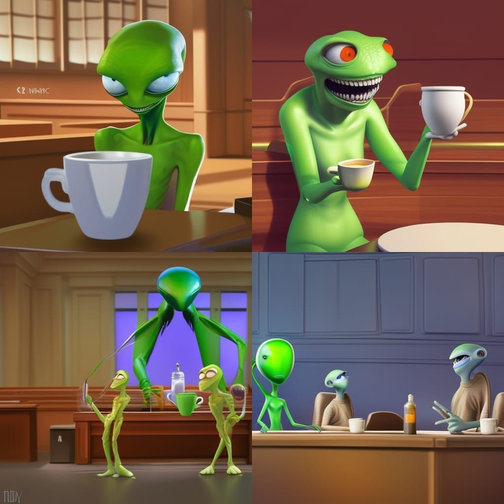 alien drinking tea in court - AI Generated Artwork - NightCafe Creator