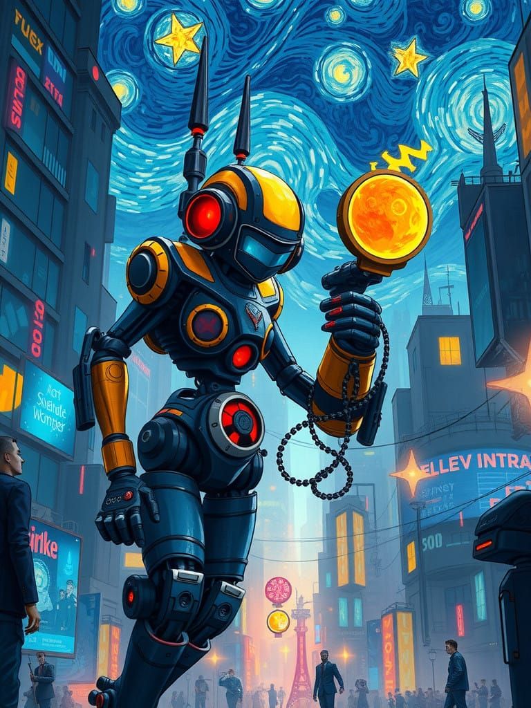 Vincent Van Gogh-bot - Cyberpunk Robots in Vibrant Anime-Ins...