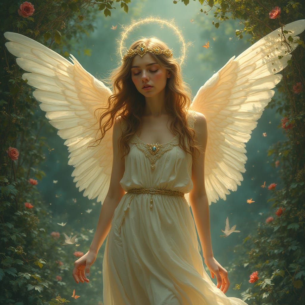 sariel - Ethereal Angel in Pre-Raphaelite Landscape