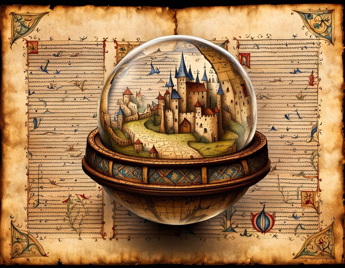 detailed medieval world in a glassball - AI Generated Artwork ...
