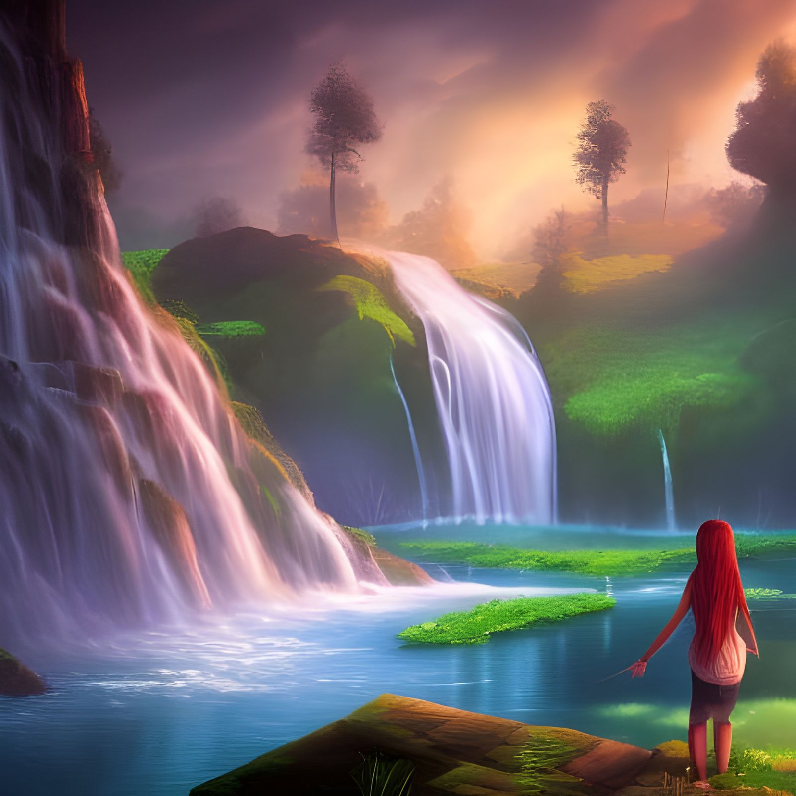 At the Waterfall - AI Generated Artwork - NightCafe Creator