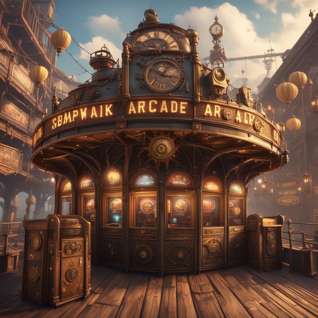 A steampunk boardwalk arcade - AI Generated Artwork - NightCafe Creator