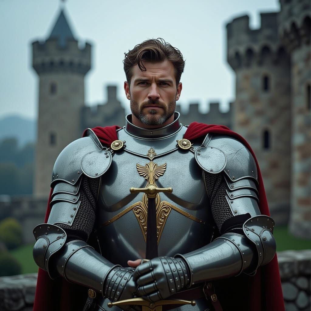 Heroic Knight in Armor: A Nostalgic Film Still - AI Art