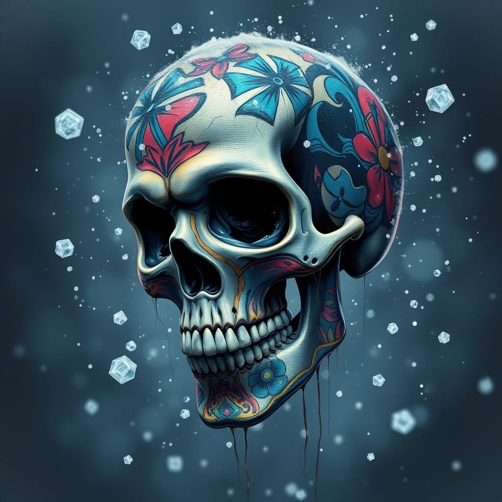 Haunting Winter Skeletal Portrait in Vibrant Graff... - AI Art