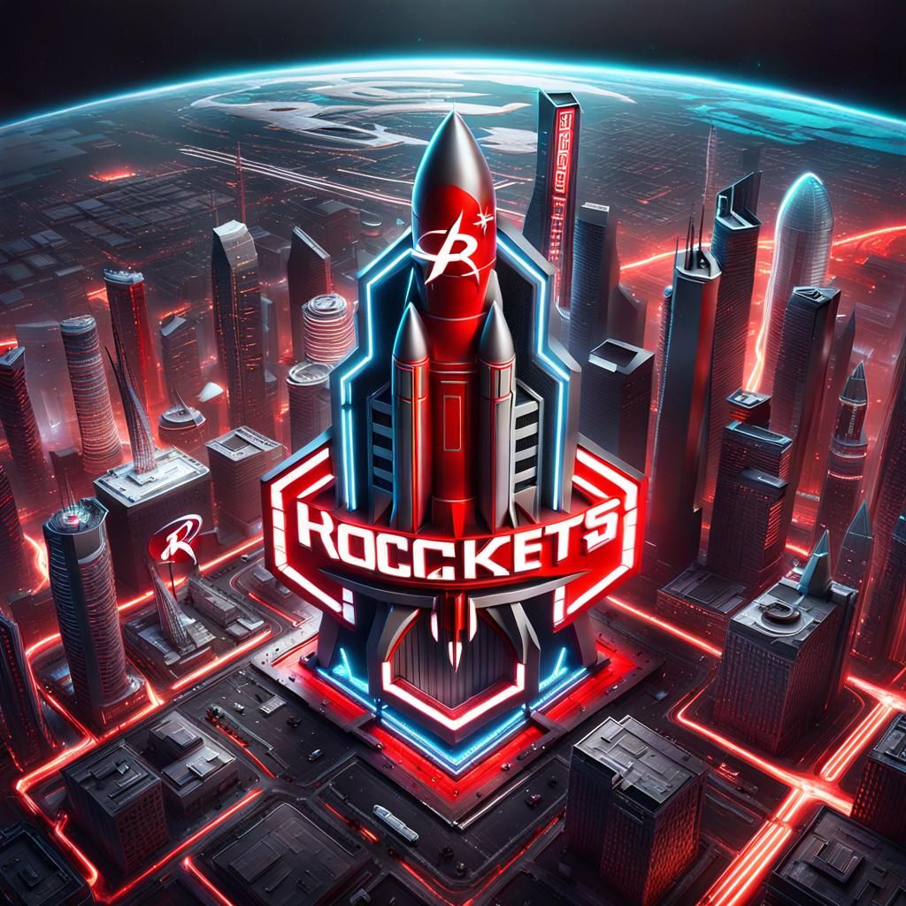 An extreme hyper detailed 3D rendition of the "Houston Rockets" logo ...