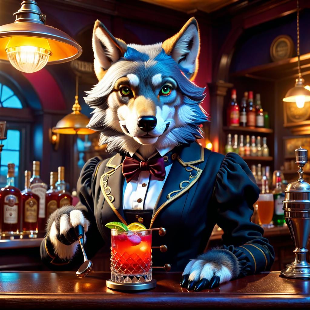 she-wolf as a bartender - AI Generated Artwork - NightCafe Creator