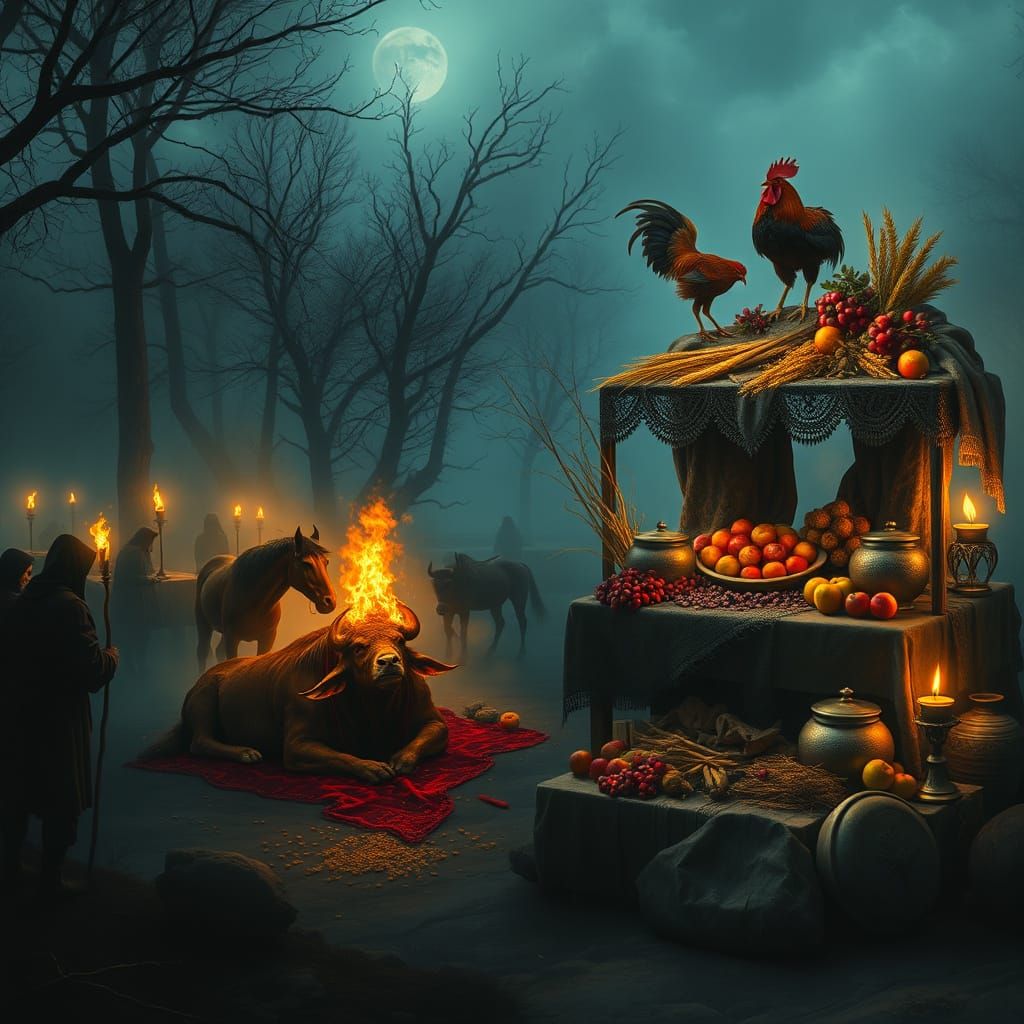 Ancient Baltic Pagan Rituals: Blood and Offerings - AI Art